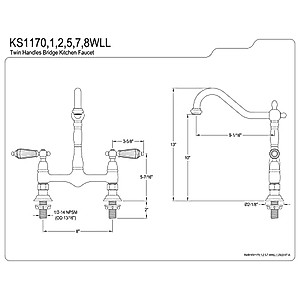 Kingston Brass KS1171WLL Wilshire Bridge Kitchen Faucet, 8-3/4" in Spout Reach, Polished Chrome