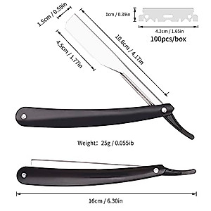 Straight Edge Razor with 100 Single Derby Straight Razor Professional Straight Blade Razor Men's Straight Shaving Razors (Black - Plastic Handle)