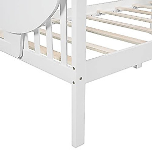 EPESTOEC Twin Size Daybed with Foldable Shelves on Both Sides,Wooden Sofa Bed for Bedroom Living Room/Apartment/Guest Room/Bedroom, White