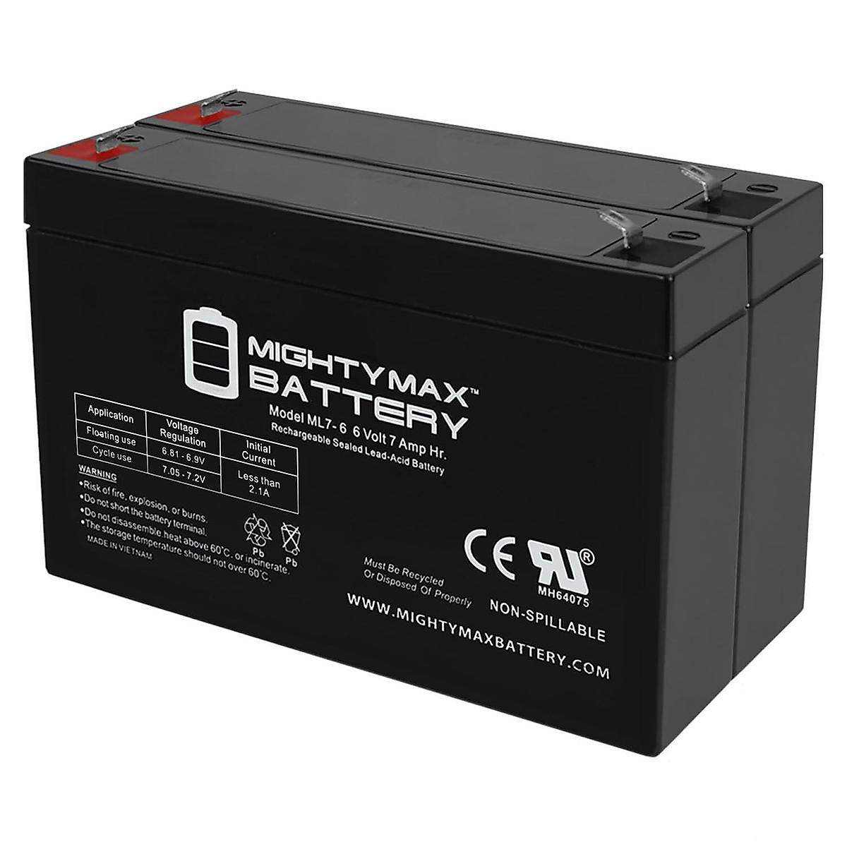 Mighty Max Battery 6V 7AH SLA Battery Replaces BP7-6 NP7-6 IC-R067R2P - 2 Pack