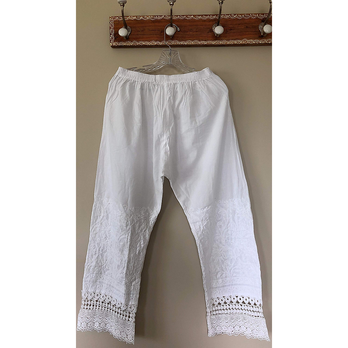 Pure Cotton Chikankari Hand embroidered pants/White Cotton pants/Fits waist upto 42 inches