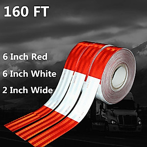 2 inch x 160Feet Reflective Safety Tape DOT-C2 Waterproof Red and White Adhesive conspicuity tape for trailer, outdoor, cars, trucks