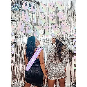 Older Wiser Hotter Happy Birthday Banner Party Decorations, Cute Iridescent Birthday Garland Birthday Girl Sash for Women 30th 40th 50th 60th 70th 80th Home Indoor Disco Photobooth Backdrop Decor