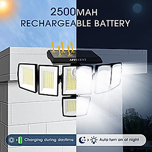 AFFLUENT Solar Outdoor Lights, 3200LM 496LED 3 Modes Security Flood Light,6 Heads Motion Detector Sensor Lights,IP65 Waterproof,360° Illumination Wall Light for Garage Porch Garden Access(2 Pack)