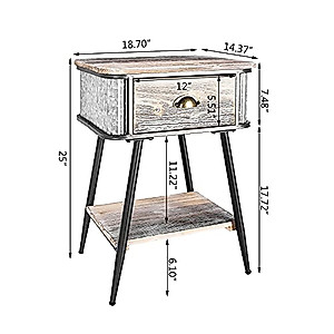 Hoeneo End Table with 1 Drawer,Solid Wood Sofa Side Table,Bedroom Storage Nightstand,Rustic Furniture Easy Assembly (Grey)