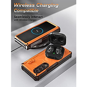 BXYJY for Samsung Galaxy Z Fold 3 Case with S Pen Holder, Built-in Kickstand/HD Screen Protector/Camera & Hinge Protection, 360° Protection Phone Case Cover for Samsung Galaxy Z Fold 3 5g (Orange)