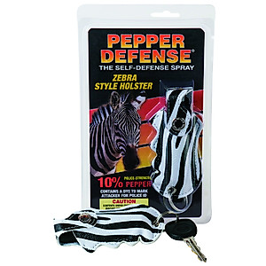 Pepper Defense 1/2 oz. Pepper Spray with Grip Holster and Keychain Attachment - Safety Twist Lock Glow Trigger - Maximum Strength 10% OC Formula - Self Defense Personal Protection (Zebra 3-Pack)