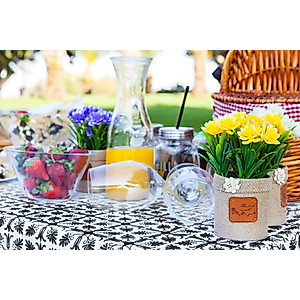 TopTableCloth 5 Foot 60 x 30 inch Black Patterned Tablecloth Elastic Corner Fitted Rectangular Folding Vinyl Table Cover Cloth Xmas Plastic Waterproof Picnic Party Home for Indoor and Outdoor Use