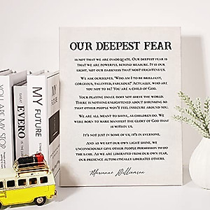 Inspirational Quote Canvas Wall Art Motivational Our Deepest Fear Quotes Canvas Print Positive Canvas Painting Wall Decor Framed Gift 12x15 Inch