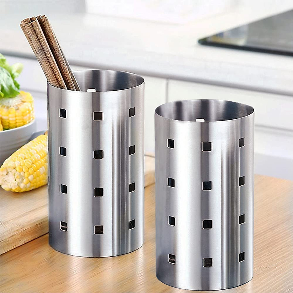 TangFuRen Utensil holder caddy for spoon Knife fork drying storage Cylinder Stainless steel Cutlery holder for kitchen and dining organizer