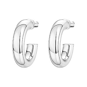 PAVOI 14K White Gold Colored Lightweight 6.5mm Chunky Open Hoops | 30mm White Gold Hoop Earrings for Women