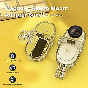 SYMIK Magnetic Action Mount Adapters Bundle (4 Pack) Accessory for Insta360 GO 2 Action Camera; Extreme Action Ready Design; Magnetic & Buckle Clip Dual Fasteners Enable High Intensity Action Mounting