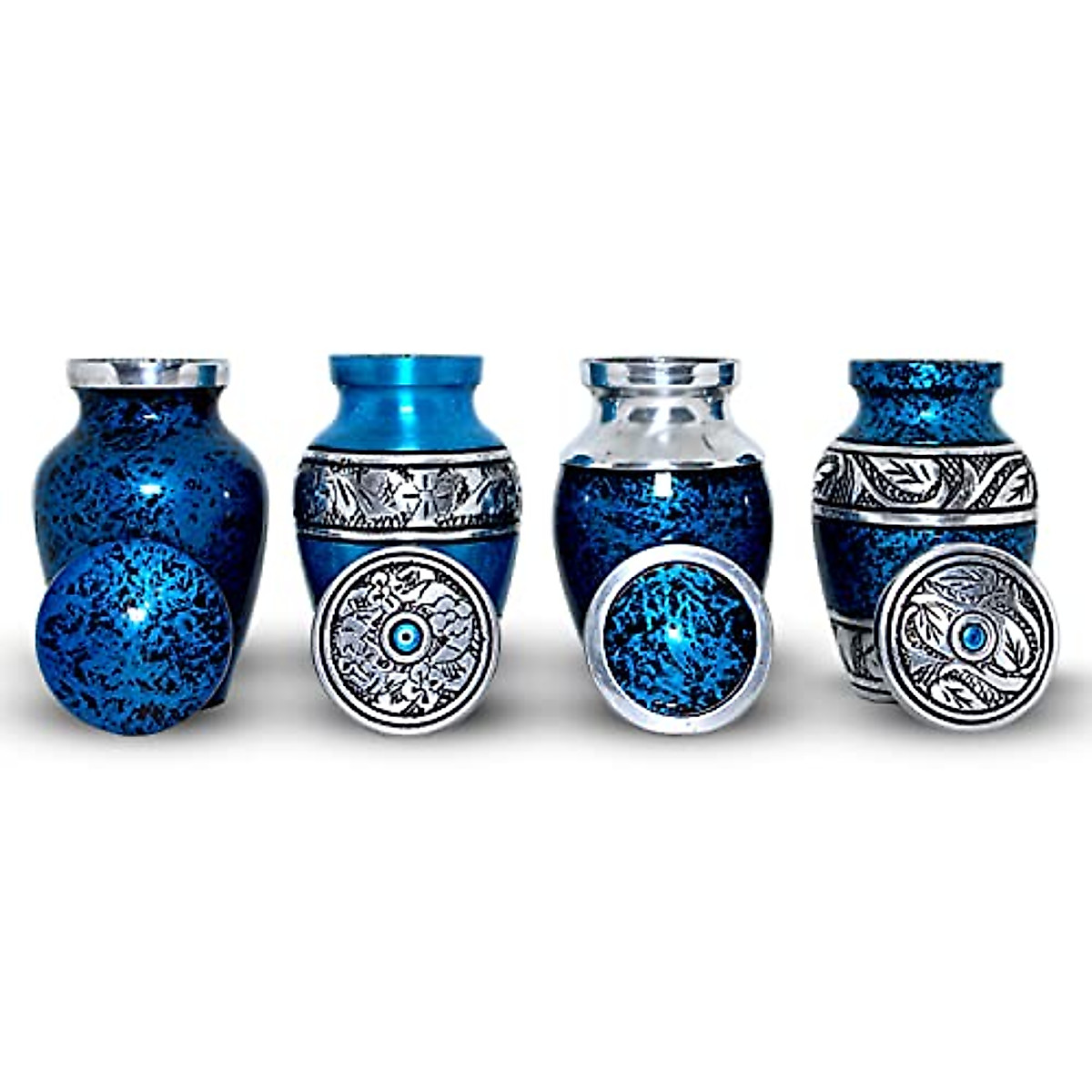 Blue Keepsake Urns for Human Ashes - Small Urns Set of 4 with Box & Bags - Blue Urns for Adults Male & Female - Handcrafted Mini Cremation Urns for Ashes - Honour Your Loved One with Memorial Urn Set