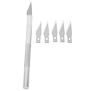Art Knife, Carving Knife, Nonslip Stainless Steel Precision Knife Hobby Knife Wood Carving Artwork Craft Knife with 5 Spare Blades for Phone Repair, Art, Hobby, Scrapbooking, Stencil (Silver)