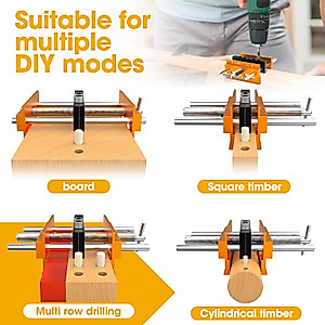 BLEKOO Upgraded 6.7 inch Self Centering Doweling Jig Kit, Drill Jig For Straight Holes Biscuit Joiner Set With 6 Drill Guide Bushings, Adjustable Width Drilling Guide Power Tool Accessory Jig (Orange)