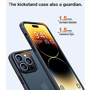 TORRAS iPhone 14 Pro Max Case with Stand [10 Ft Military Drop Protection] [3 Stand Ways Built-in Kickstand] Shockproof Slim Translucent Matte iPhone 14 Pro Max Phone Cases 6.7 '' 2023, Black