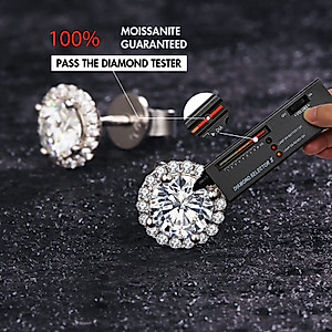 KRKC Moissanite Stud Earrings for Woman, 1 Carat Halo Diamond with Gold Plating S925 Sterling Silver, D Color with VVS1 Clarity, for Girls, Wife and Mom (1 Carats Halo – Silver)