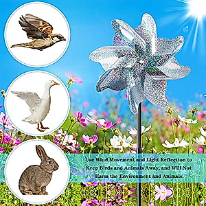 16 PCS Reflective Pinwheels with Stakes, NOVWANG Extra Sparkly Pinwheels for Yard and Darden, Garden Pinwheels Bulk, Bird and Animal Deterrent Device to Scare Birds Away from Patio(Silver)