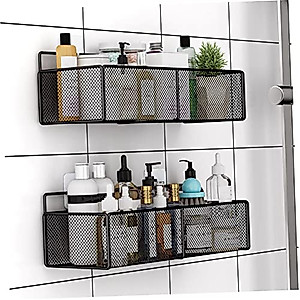 Alipis 1 set of Kitchen Necessities Black Sundries Bathroom Household Shower Wire Bin Toiletry Organizer Wall Rustproof Iron Mount Caddy Hanging Rack Shelf Wall- Storage Sorting Racks