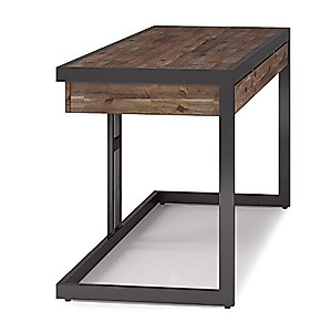 SIMPLIHOME Erina SOLID WOOD and Metal Modern Industrial 72 inch Wide Home Office Desk, Writing Table, Workstation, Study Table Furniture in Rustic Natural Aged Brown with 2 Drawers