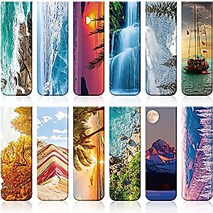 Magnetic Book Markers Adventure Magnetic Bookmarks Magnet Page Markers Set Assorted Book Marks for Students Reading, Landscape (12 Pieces)
