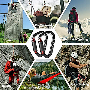 FVW 3 Pieces Heavy Duty Climbing Carabiners, 25KN UIAA Certified Auto Locking Rock Climbing Carabiners Clips for Hammocks, Swing, Locking Dog Leash and Harness, Camping, Hiking & Utility (Black)