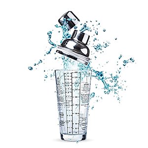BAR DUDES 14 oz Boston Shaker Cocktail Shaker With Recipes Right On Mixing Glass - Stainless Steel Drink Shaker and Mixing Glass