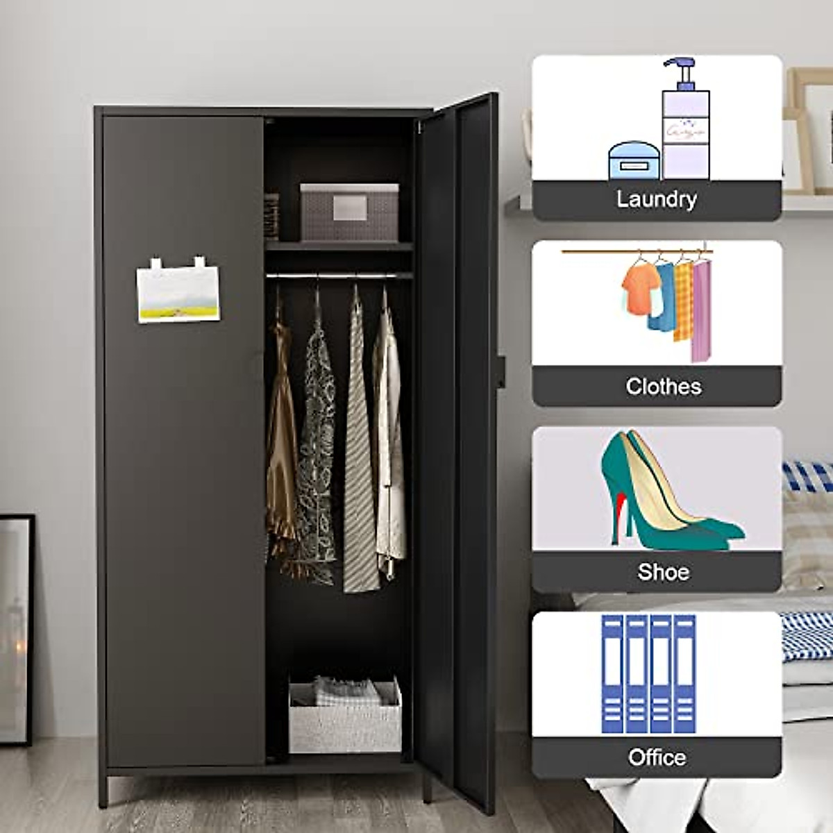 MIOCASA Steel Storage Cabinet Metal Locker 2 Door Wardrobe Armoire Closet with Hanging Rod for Bedroom, Changing Room, Laundry Room, Office
