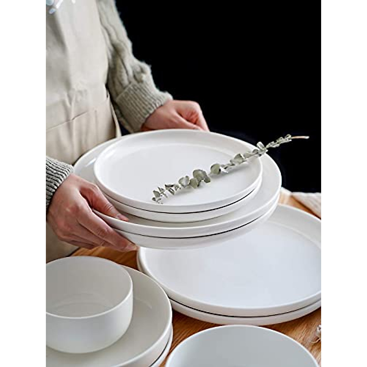 Kanwone Porcelain Dessert Salad Plates - 8 Inch - Set of 6, White, Microwave and Dishwasher Safe Plates