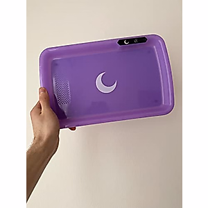 Brando Moon Led Tray with Built in Crusher and Light - Glow Light Up Tray 7 Colors - Rechargeable and Smooth Round Edges (Purple)