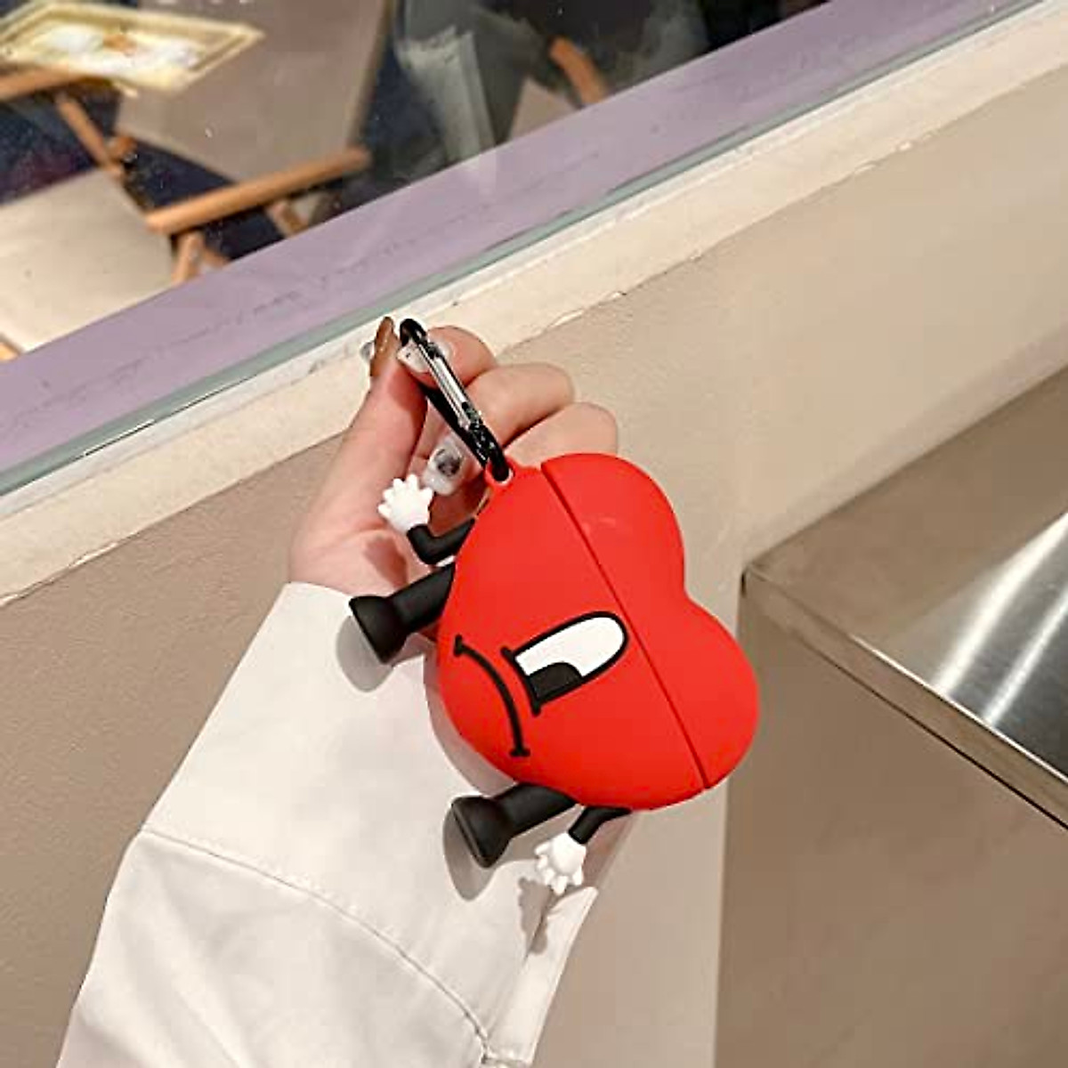 Airpods Pro 2nd Generation (2022) Case, Ponnky 3D Cute Fun Cartoon Fashion Funny Character Design Keychain Cover for Teens Women Men Soft Silicone Airpods Pro 2019 Headphone Case - Red Heart