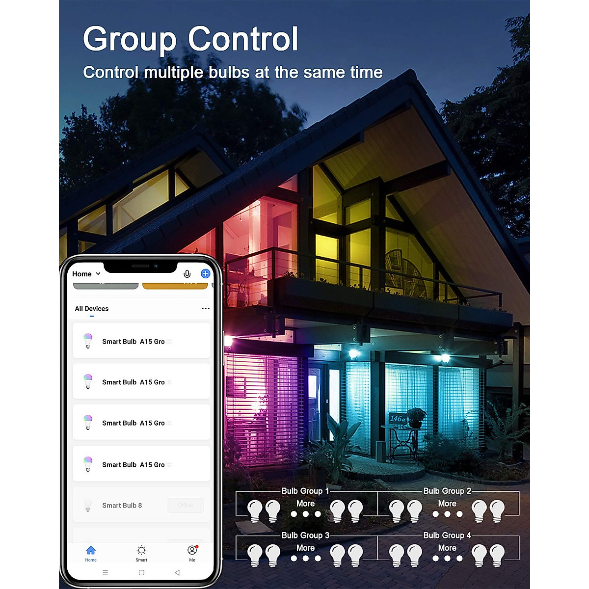 DOGAIN Smart Light Bulb E26 A15 RGB Color Changing Light Bulbs Compatible with Alexa Google Home 6W (40W Equivalent) Dimmable Multicolor WiFi LED Light Bulbs 500LM (Only 2.4GHz) 2 Pack