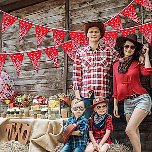 Waenerec Western Themed Party Decorations 6 Pack Red Bandana Pennant Banner Country Farm Cow Print Banner Flags Cowboy Baby Shower Decorations for Boy Rodeo Wild West Party Supplies