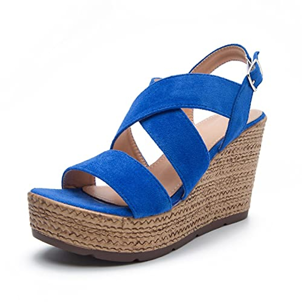 sckarle Womens Espadrilles Wedges Sandals Open Toe Cross Strap Suede Sandal Summer Dress Platform Heels Sandal