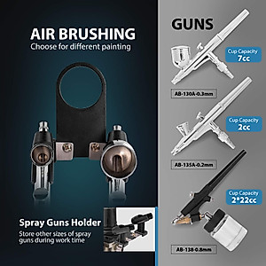 VIVOHOME Airbrush Kit with 1/5 HP Air Compressor and 3 Dual Action Professional Airbrush Gun, Gravity and Siphon Feed, Quiet Air Brush Paint Set with Holder, Color Wheel, Cleaning Brush, 2 Cup