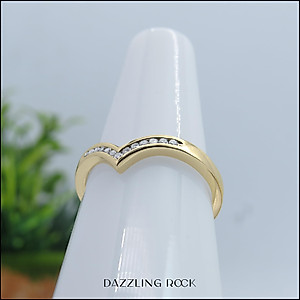 Dazzlingrock Collection 0.10 Carat (Cttw) 14K White Round Diamond Wedding Guard Chevron Ring 1/10 CT, Yellow Gold, Size 7