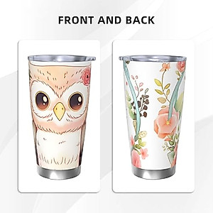 AYCZN Cute Owl Wreath 20 OZ Tumbler Stainless Steel Travel Coffee Mug, Flower Owl Insulated Water Bottle with Lid and Straws Leakproof Thermal Cup