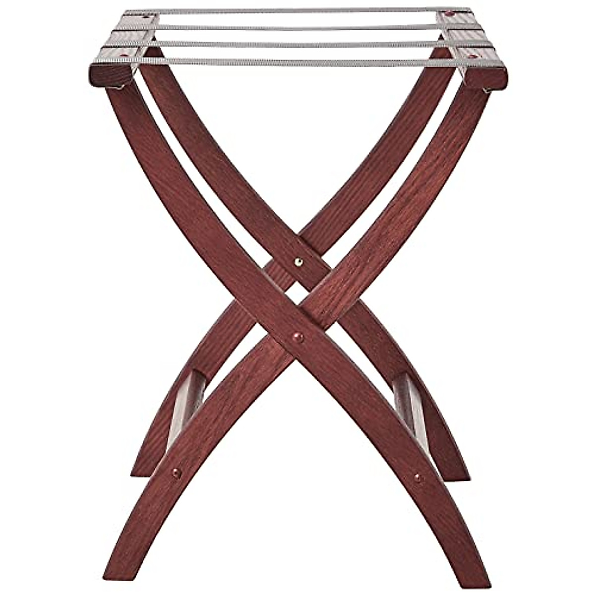 Wooden Mallet Designer Curve Leg Luggage Rack,Grey Straps, Mahogany