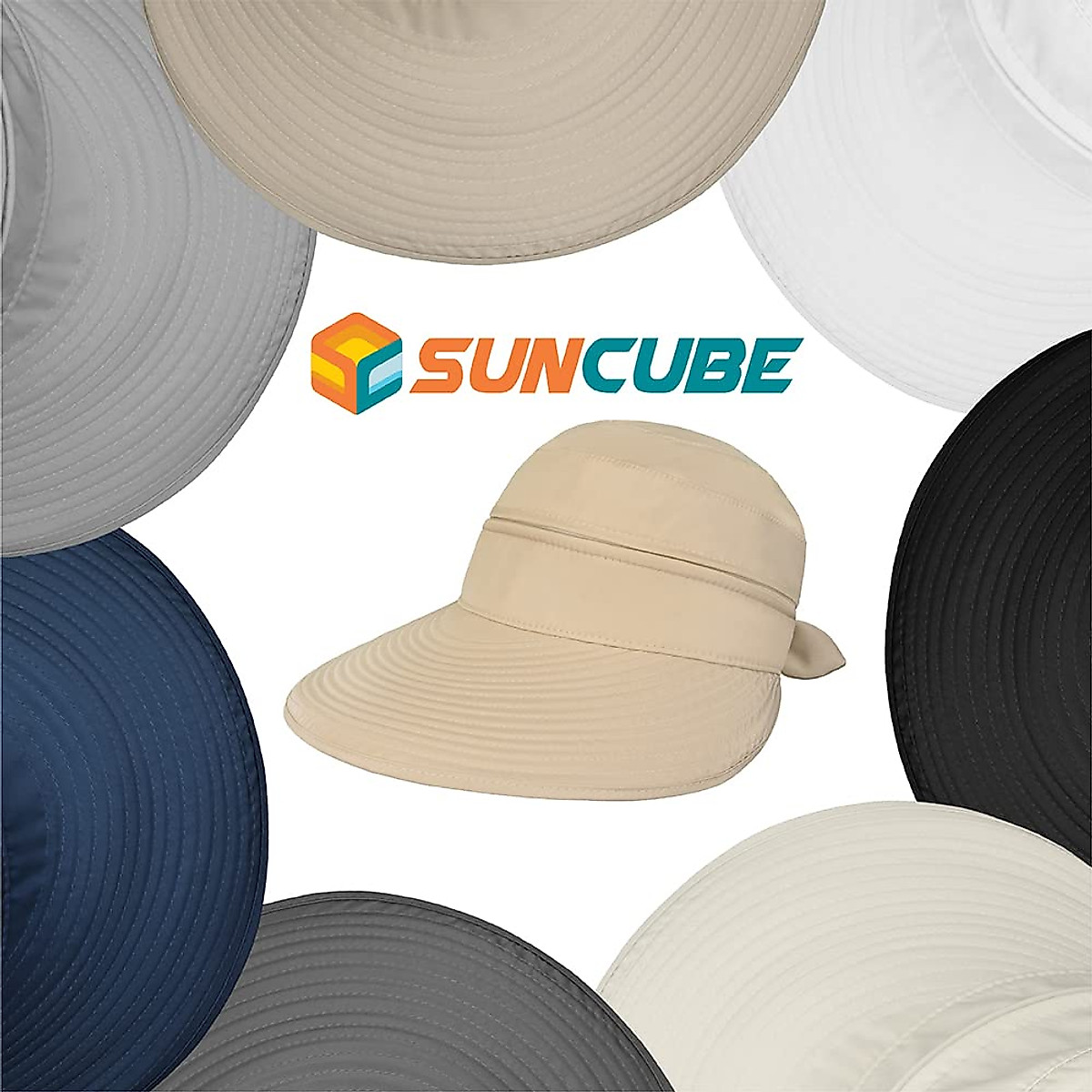 SUN CUBE Women Sun Hat for Outdoor UV Protection, Wide Brim Sun Hat Ponytail, Convertible Zip-Off Beach Hat Visor for Golf Gardening Pool Travel, Foldable Summer UPF50+ Visor Hat, White