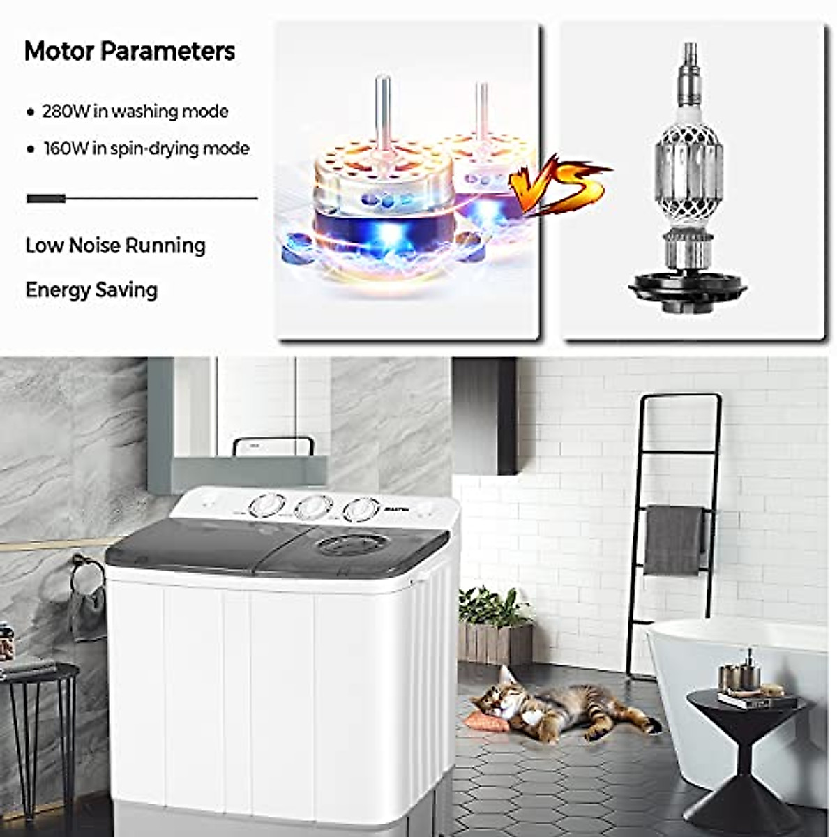 Giantex Portable Washing Machine, 2 in 1 Laundry Washer and Spinner Combo, 22lbs Capacity 13.2 lbs Washing 8.8 lbs Spinning, Timer Control, Drain Pump, Dorm Apartment Semi-Automatic Twin Tub Mini Washer