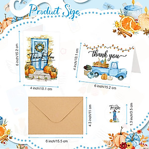 Piklodo 48 Set Fall Thanksgiving Cards with Envelopes and Stickers Watercolor Blue Thank You Cards Pumpkin Note Cards Autumn Greeting Cards Blank Cards for Birthday Wedding Bridal Shower Baby Shower