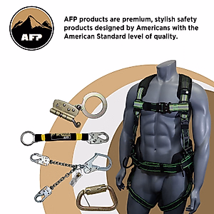 AFP Fall Protection Premium Reflective Black Safety Harness w/Hi-Viz Lime, Vented & Padded Shoulder, Legs and Back, 8” Thick Back Support Belt, 3 D-Rings, Tongue Buckle, Quick Release (OSHA/ANSI PPE)