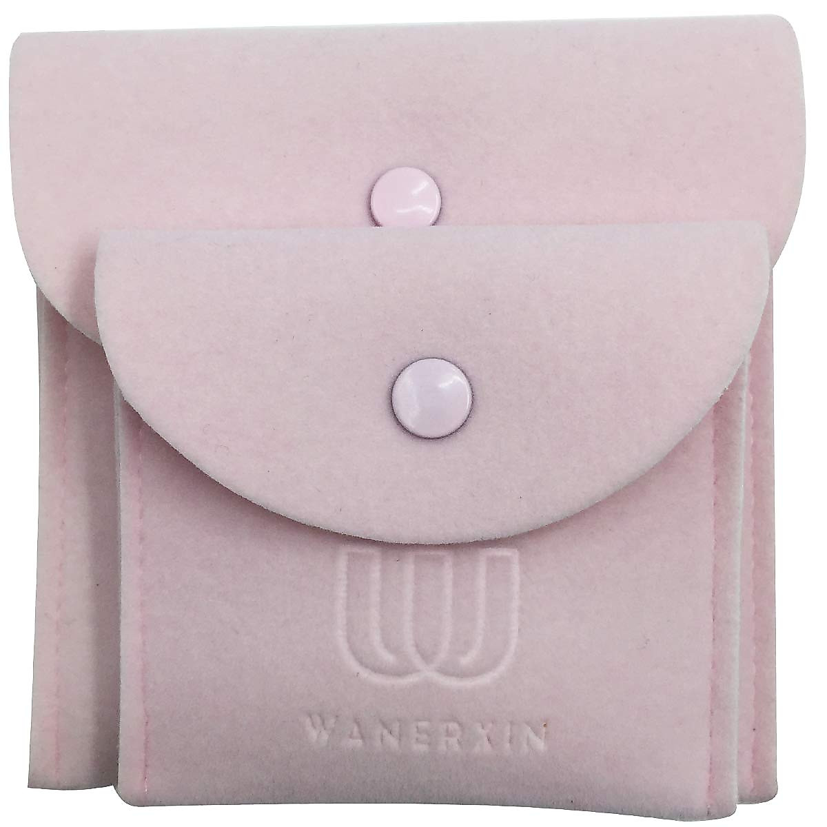 wanerxin Pack of 2 PCS Velvet Jewelry Pouch with Snap Button for Necklaces Bracelet Rings Watch (Pink)