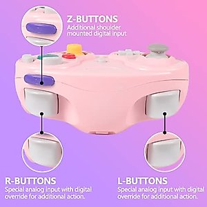 Dliaonew 2.4G Wireless Gamecube Controller, Classic Gamecube Wii Controller with Receiver Adapter for Wii Gamecube NGC (Black and Pink)