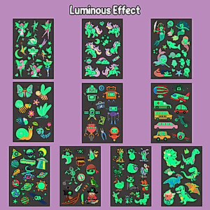 PARTYWIND Luminous Temporary Tattoos for Kids, Waterproof Fake Tattoos Stickers with Dinosaur Mermaid Pirate Construction for Boys and Girls, Birthday Gifts Party Decorations Supplies Favors