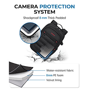 BAGSMART Camera Bag, DSLR SLR Small Camera Backpack Fits 13 Inch Laptop, Anti-theft Photography Backpacks with Rain Cover, Tripod Holder, Black