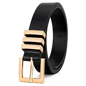 XZQTIVE Plus Size Women's Leather Belts for Jeans Pants Dress Fashion Ladies Waist Belt with Square Gold Buckle,black