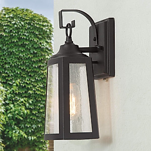 KSANA Outdoor Light Fixtures Wall Mount, Rust-Proof Metal Exterior Light Fixture with Seeded Glass, Outdoor House Lights for Porch, Patio, Doorway, Garden, Yard, Garage, Black Finish