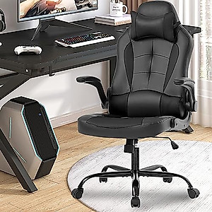 PayLessHere Gaming Chair Desk Chair Gamer Chair Ergonomic Office Chair With Lumbar Support Padded Up Arms Adjustable Headrest Pu Leather High Back Office Chair Gamer Chair For Adults Women Men (Black)
