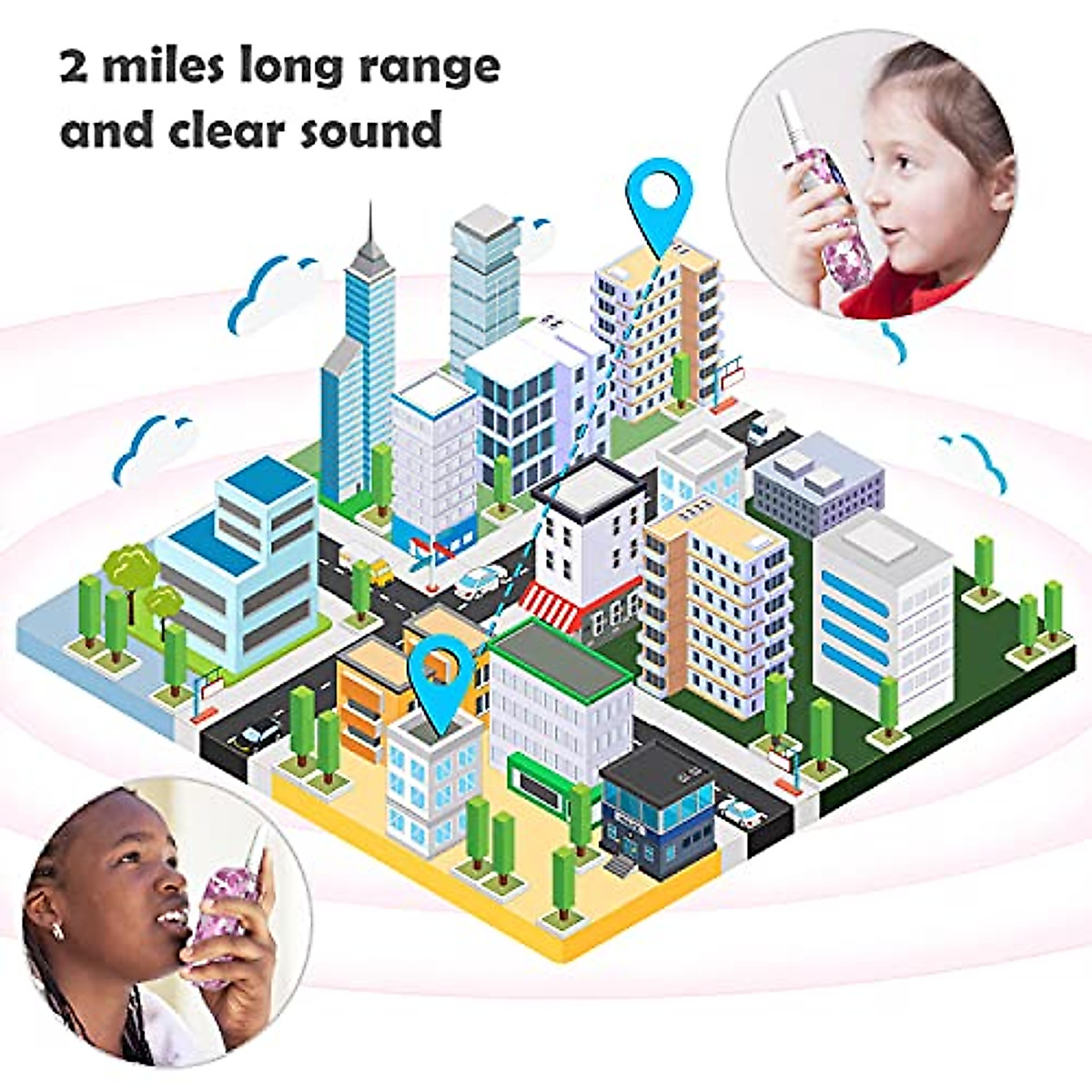 QNIGLO Q168 Pink Walkie Talkies for Girls, 22 Channels and 2 Miles Long Range Girls Walkie Talkies Set, Perfect Outdoor Adventure Camping Game Gift Toys for Boys Girls Age 3-12